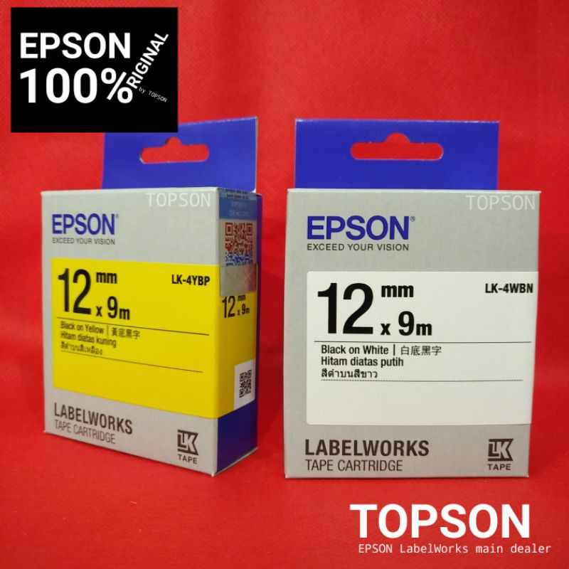 Jual EPSON LK-4WBN LK-4YBP LabelWorks 12mm 9meter label tape cartridge ...