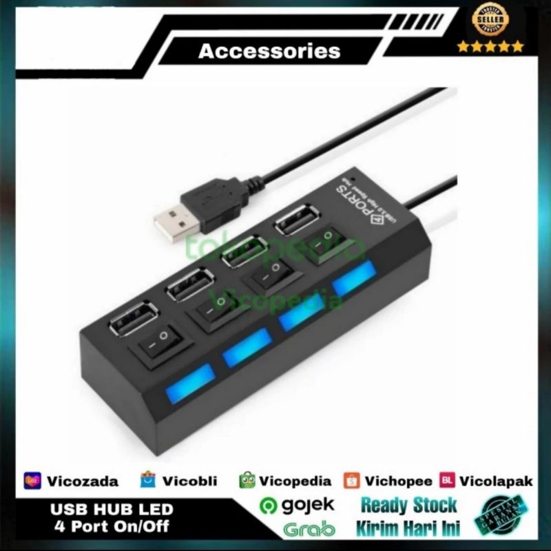 Jual USB Hub 2.0 4 Lubang 7 Port Cabang Multi Banyak Colokan Tombol 4 ...