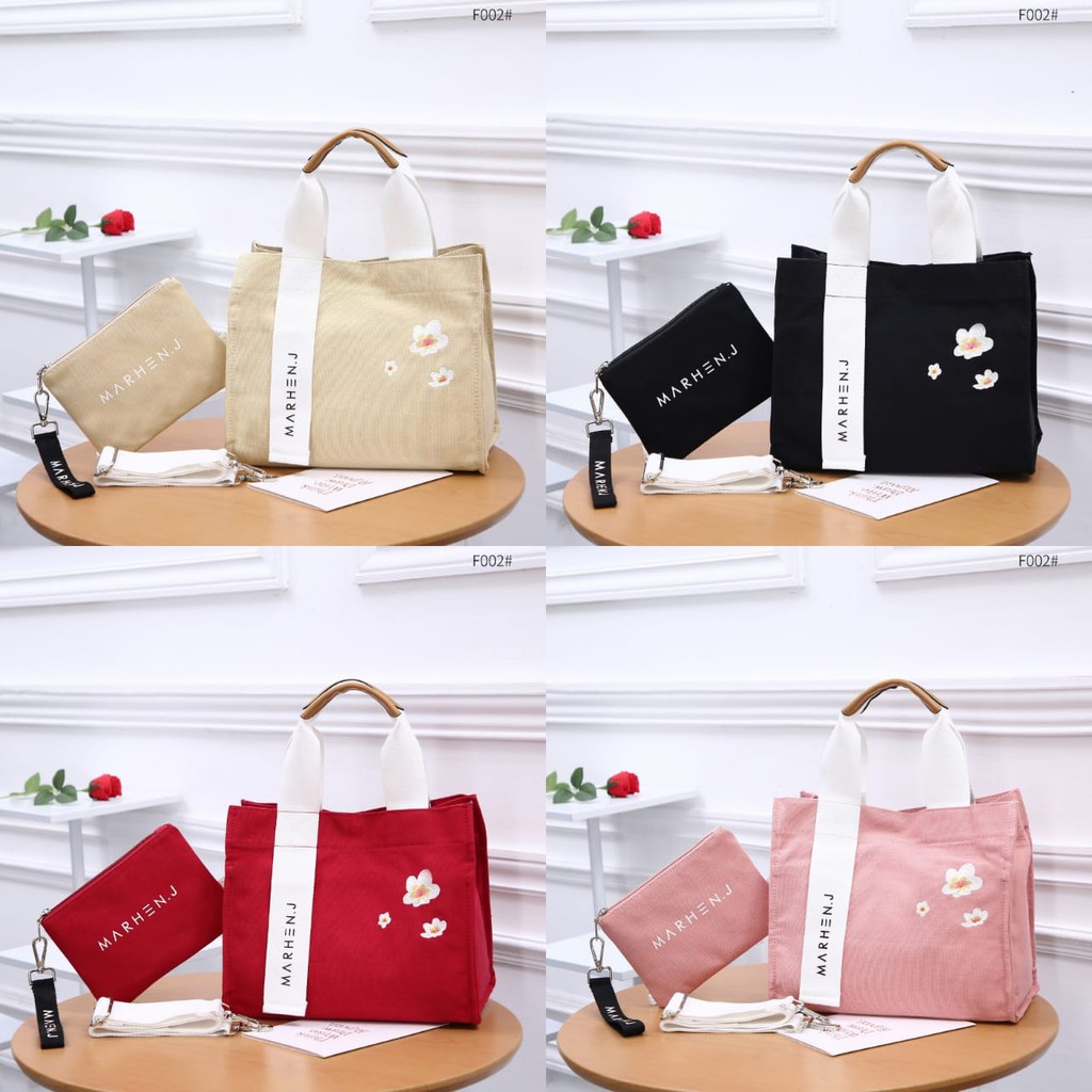 Jual TAS WANITA- MARHEN J RICO CANVAS TOTE BAG SET POUCH F002 FLOWER ...