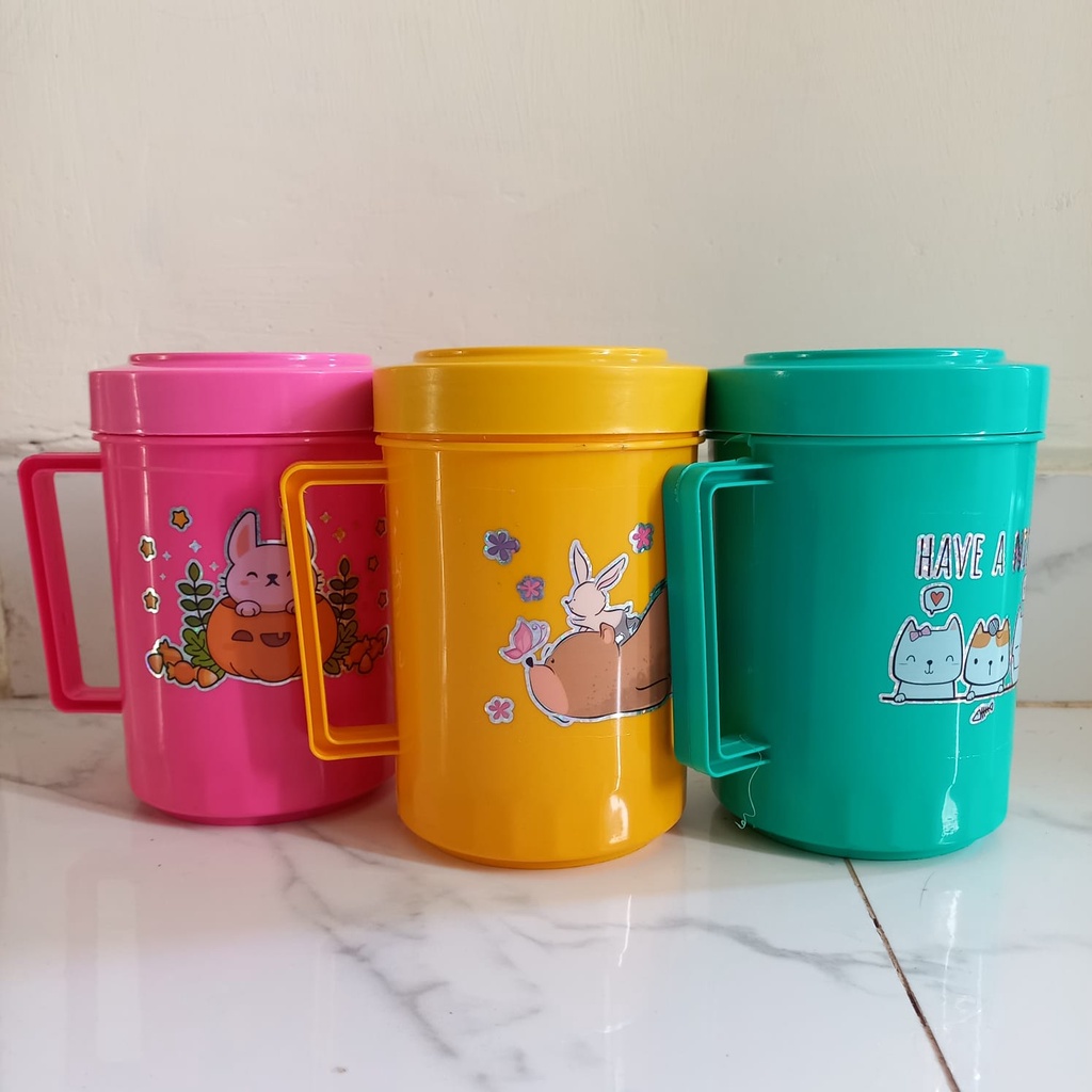 Jual [6pcs] Gelas Plastik Jumbo 850 ml / Mug+tutup / Cangkir Plastik ...