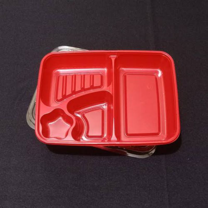 Jual Mika Bento 4 Sekat Merah / Tray Bento Sekat 4 Isi 10 Pc / Box ...