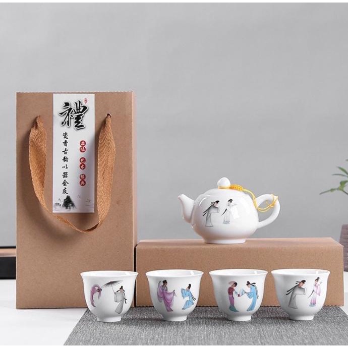 Jual White Chinese Tea Set - Gift Box - Classic Tea Set Motif Couple ...