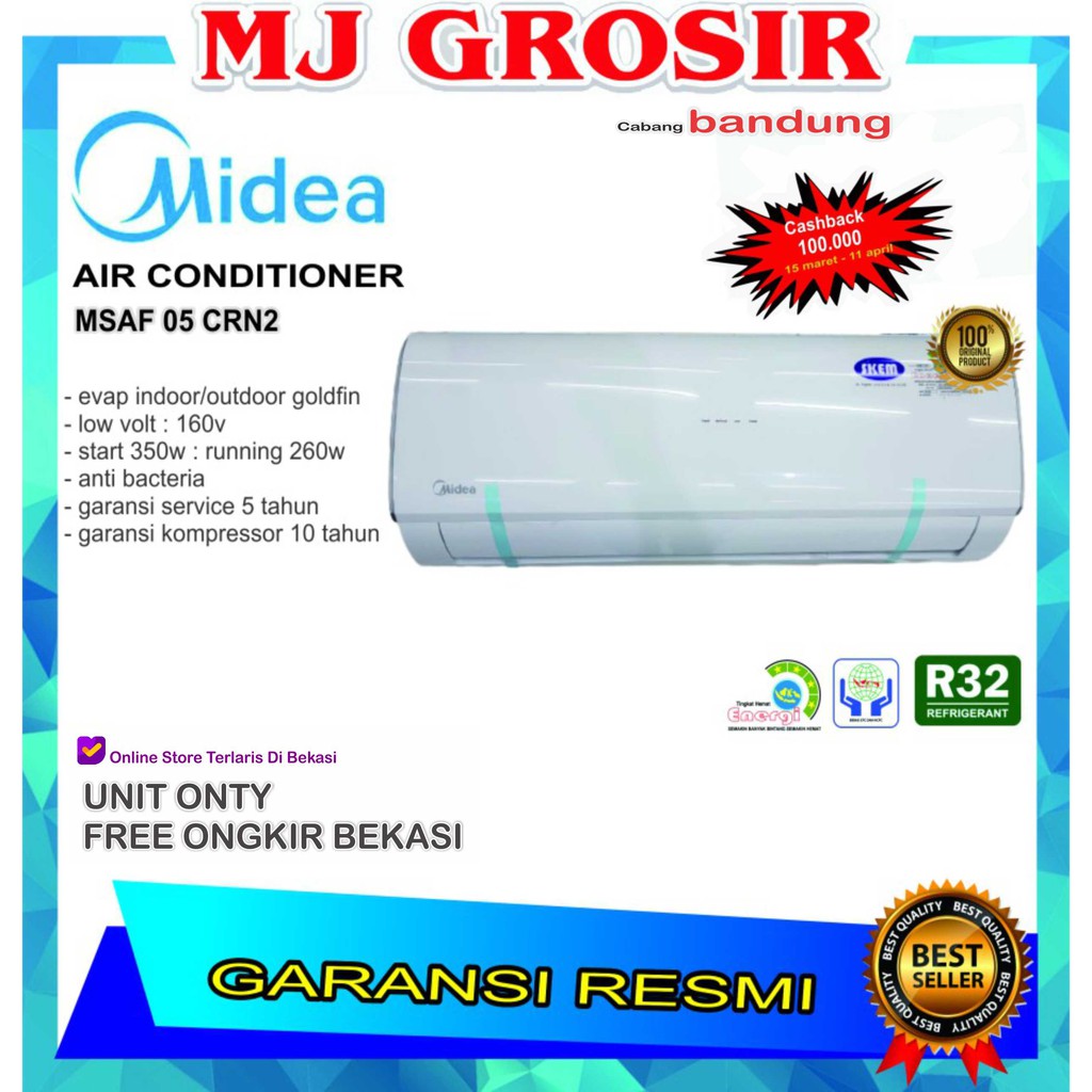 Jual AC MIDEA MSAF 05 CRN 1/2 PK 5CRN R32 STANDARD LOW SUPER COOL UNIT ...