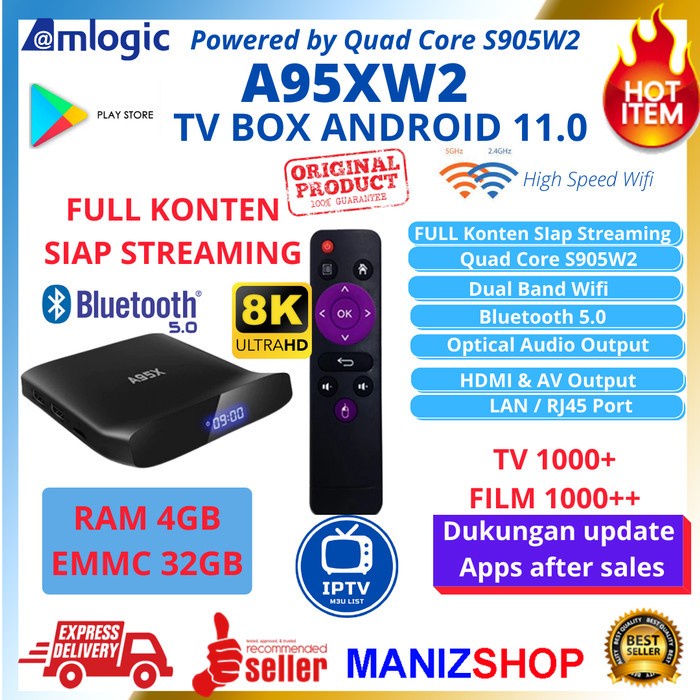 Jual Produk Terbaru Full Konten A95Xw2 4Gb 32Gb Smart Tv Box Android 11 Miracast Streaming ...