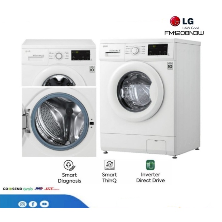 Jual mesin cuci LG Front loading tipe FM1208N3W smart Inverter 8kg ...