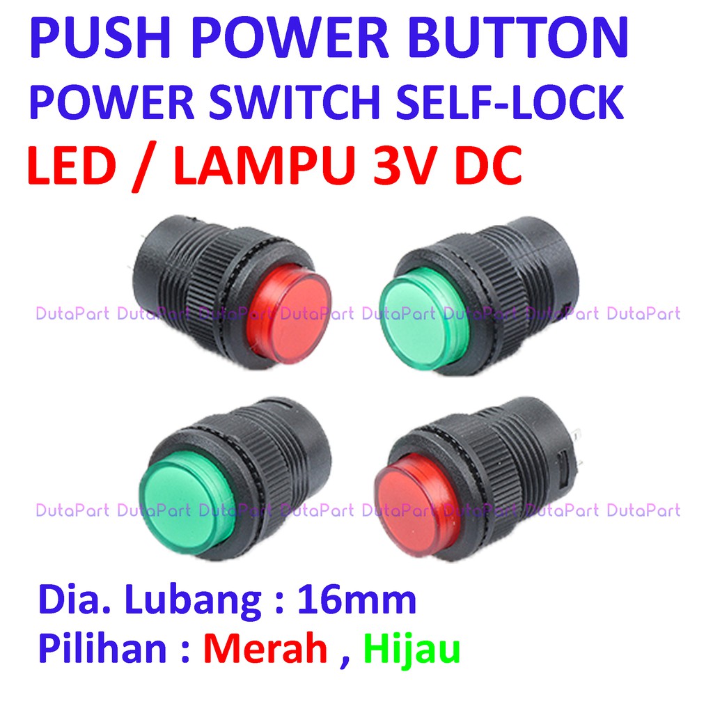 Jual Push Power Button SELF-LOCK LED 3 Volt DC Switch R16-503 Saklar ...