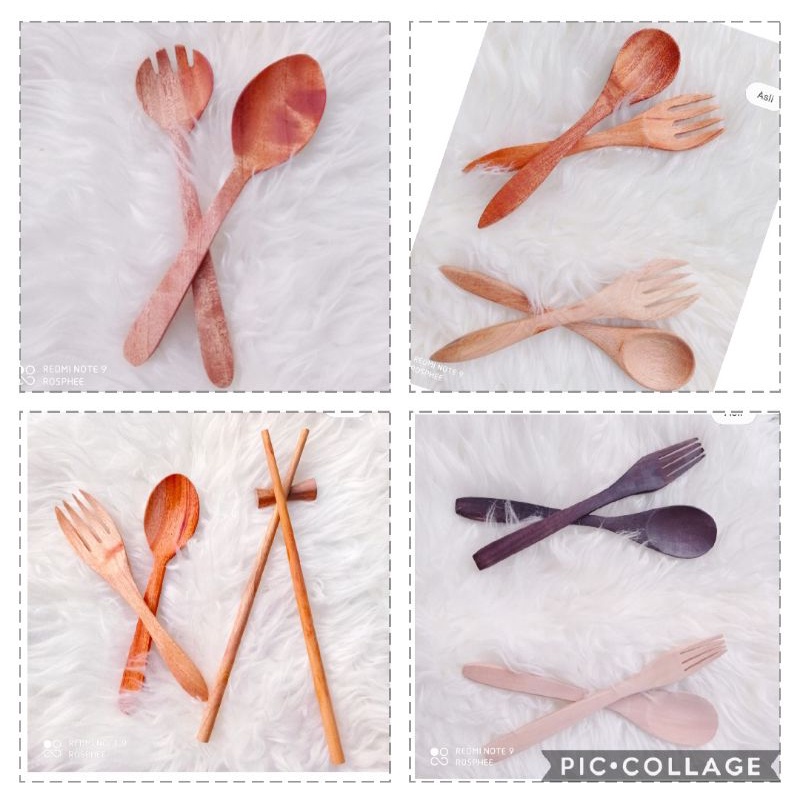 Jual Set sendok garpu sumpit kayu unik alat makan kayu estetik | Shopee ...
