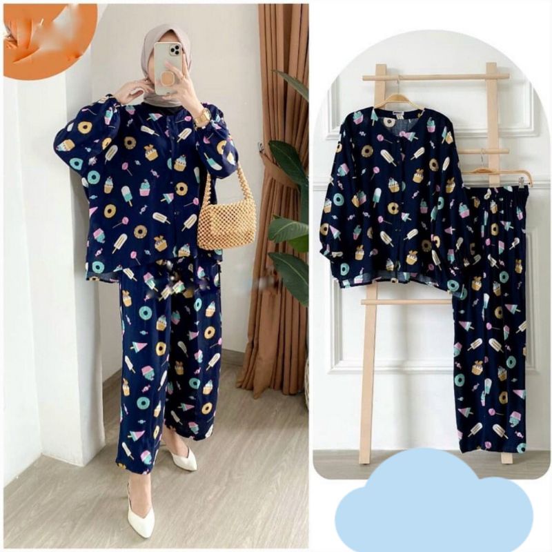 Jual Oneset panjang-panjang ice cream full kancing | Shopee Indonesia