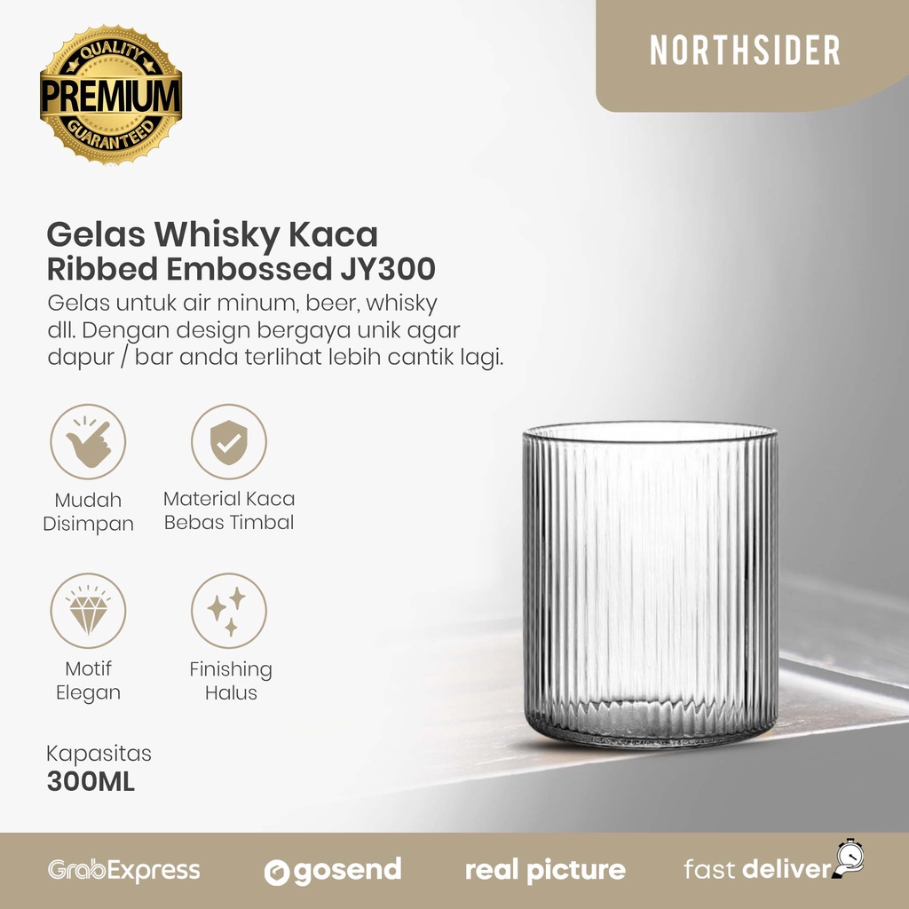 Jual Gelas kaca 300ml ribbed embossed glass - JY300 | Shopee Indonesia