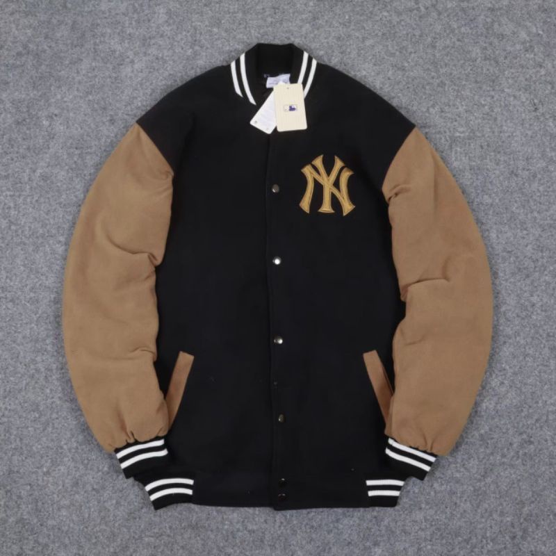 Jual Jaket Varsity Bomber MLB Ny Yankees Hitam Coklat | Shopee Indonesia