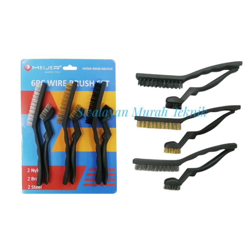 Jual Sikat Kawat Set 6Pc MEIJER BWSB-600/019 Wire Brush Besi Nylon ...