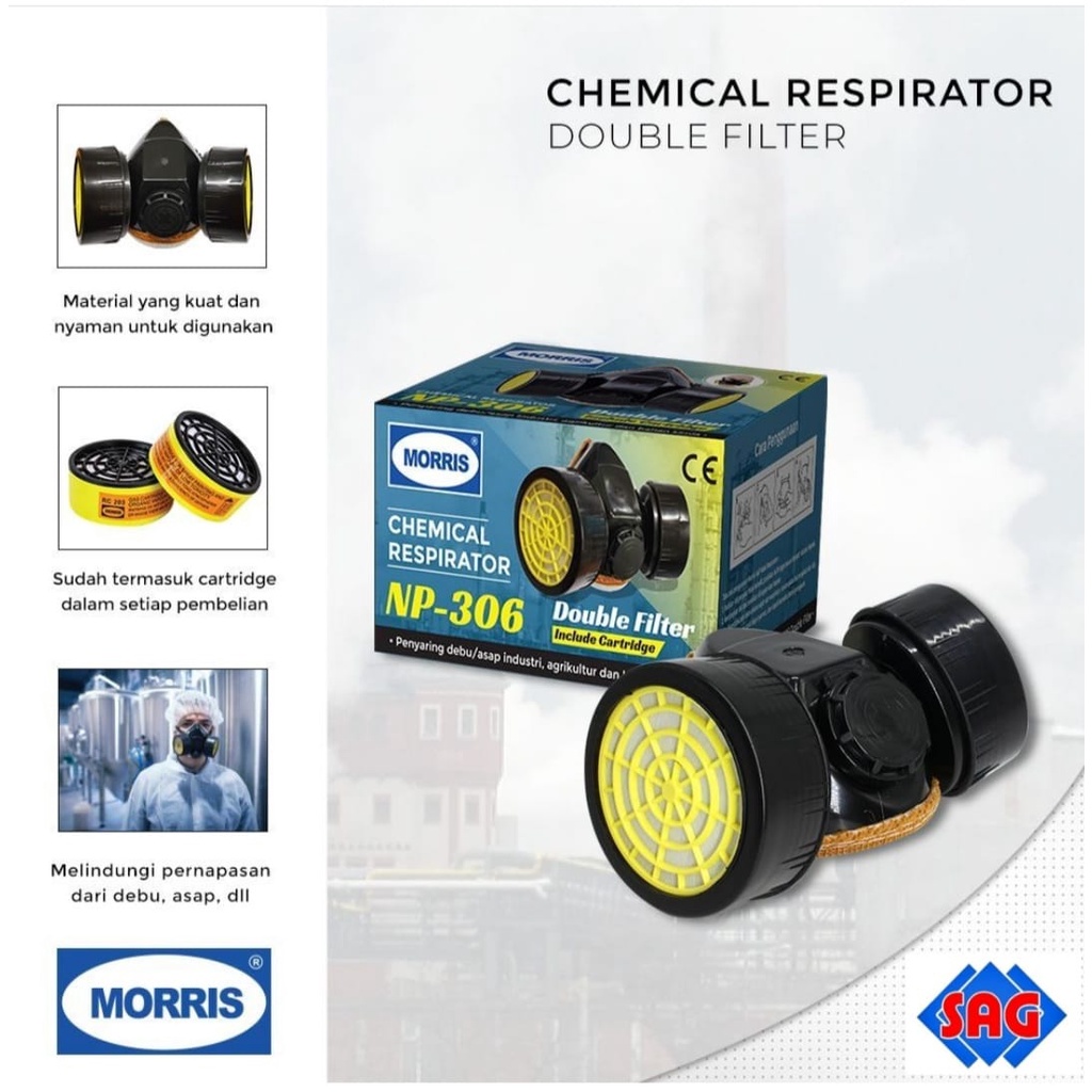 Jual MORRIS Masker Chemical Respirator Double Tabung Carbon Filter ...