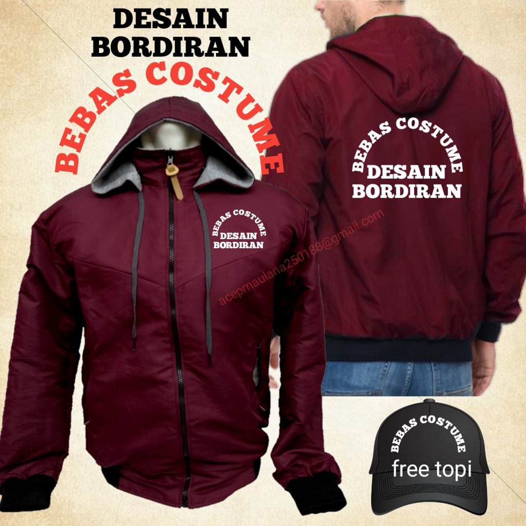 Jual JAKET PARASUT COSTUME DESAIN BEBAS MENGGUNAKAN BORDIR NILON FREE ...