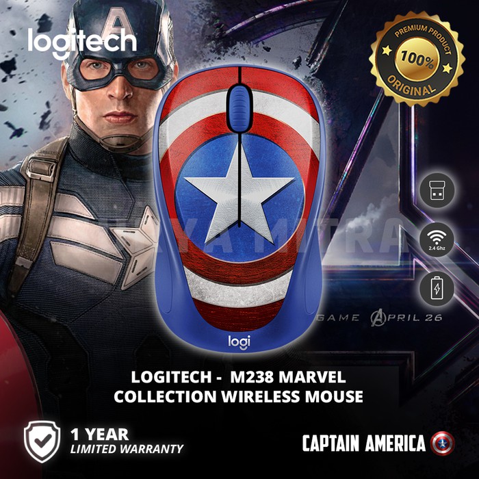 Jual Mouse Wireless Logitech M238 Avengers Captain America | Shopee ...