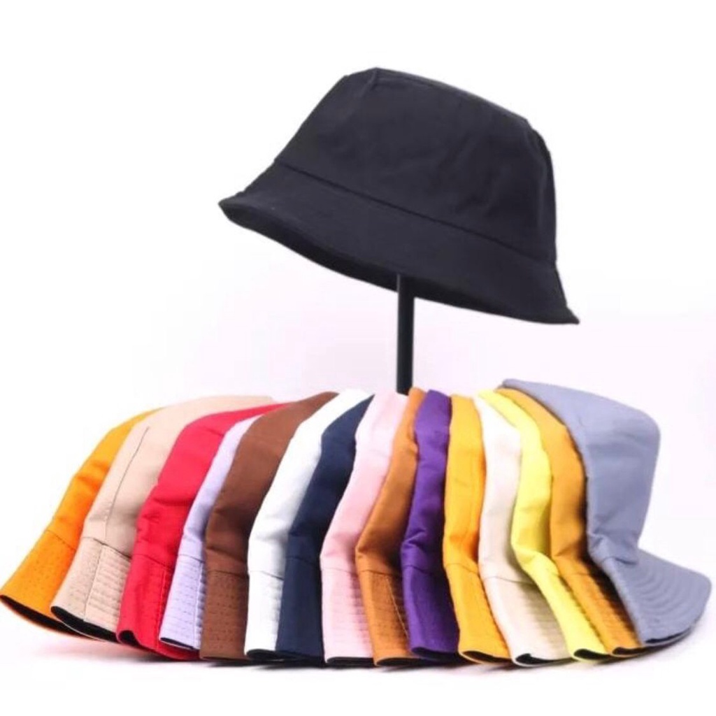 Jual termurah Topi bucket polos bolak balik 2 warna / topi bucket hat ...