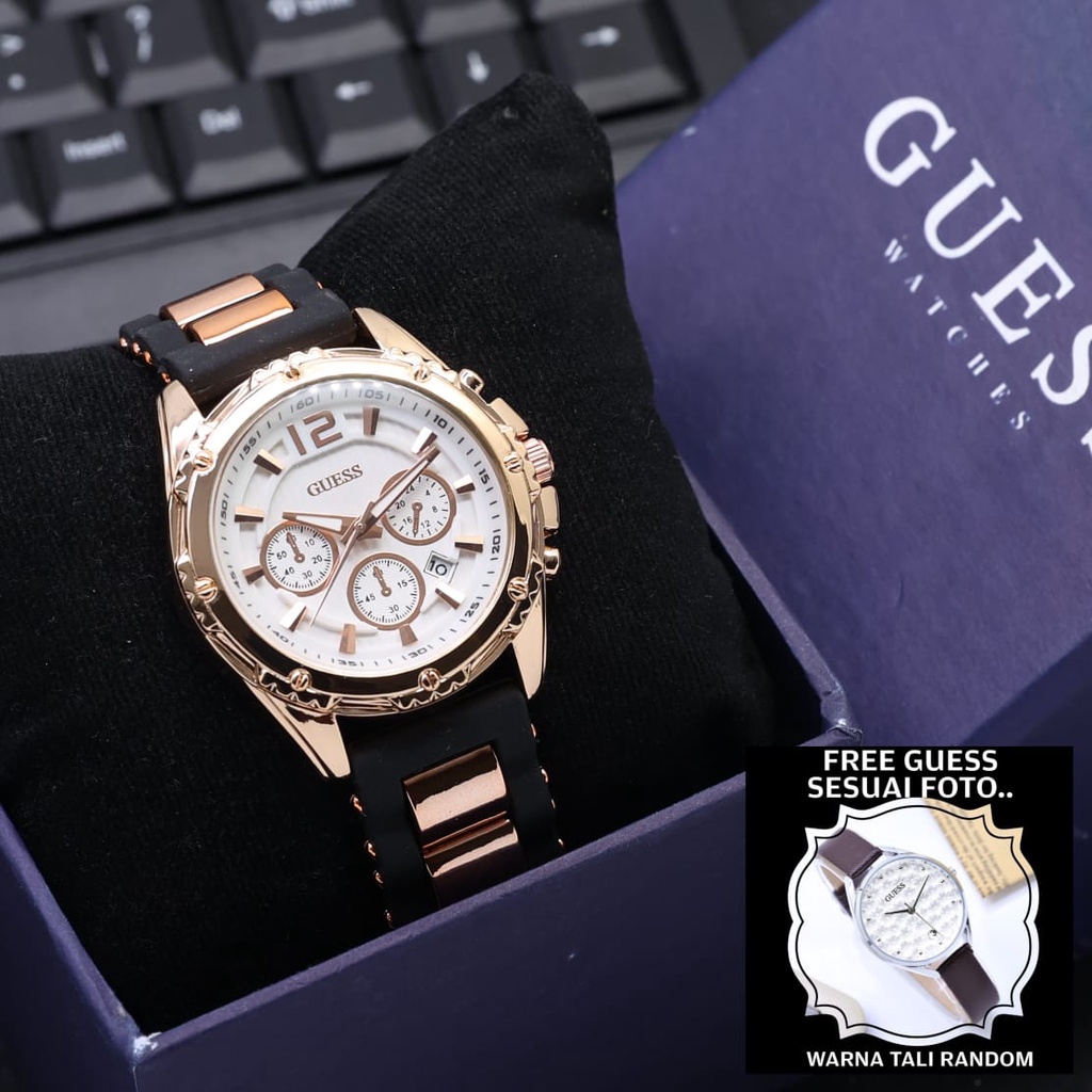 Jual jam tangan wanita guess fashion tanggal aktif chrono variasi tali ...