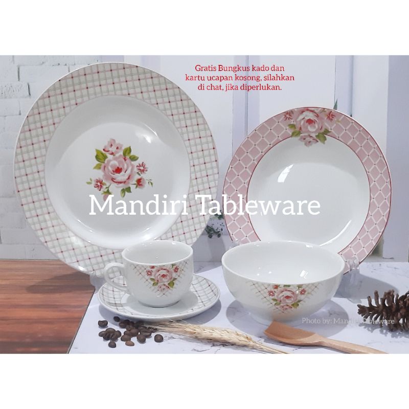 Jual Piring Set Keramik | Dinner Set | Motif Romantic Rose | Isi: 20 ...