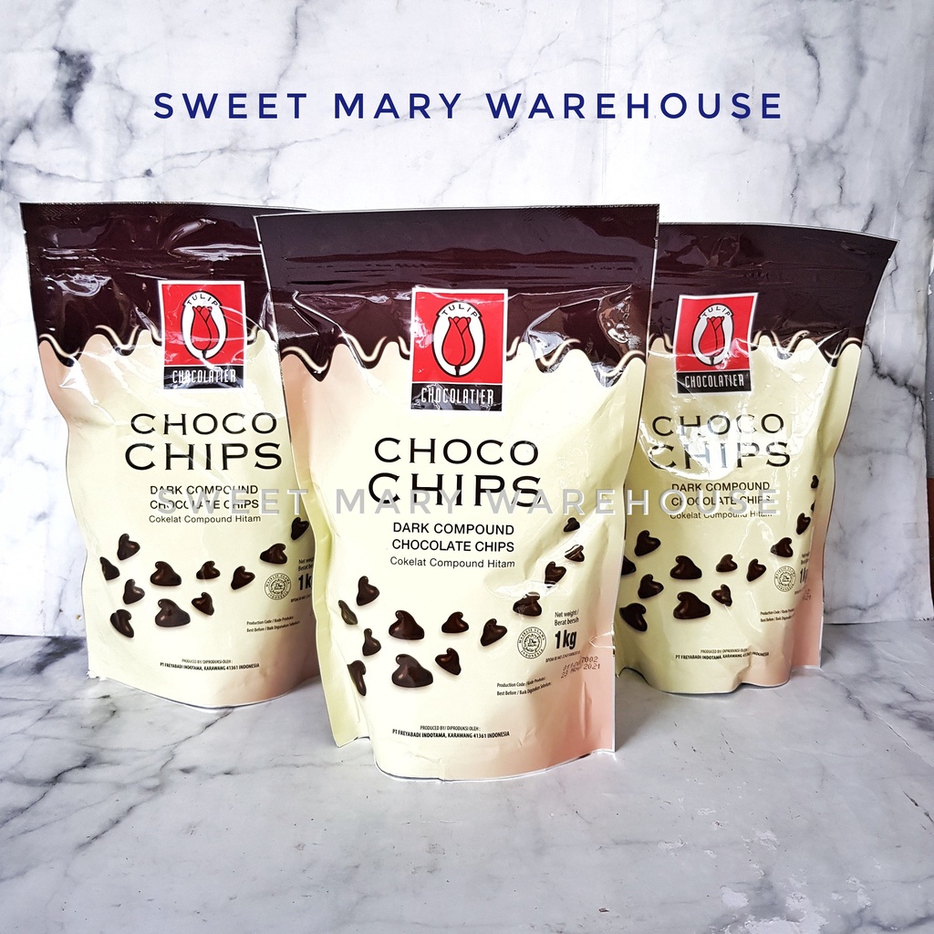 Jual Tulip Choco Chips 1kg Kemasan Asli Dark Compound Chocolate Chips ...