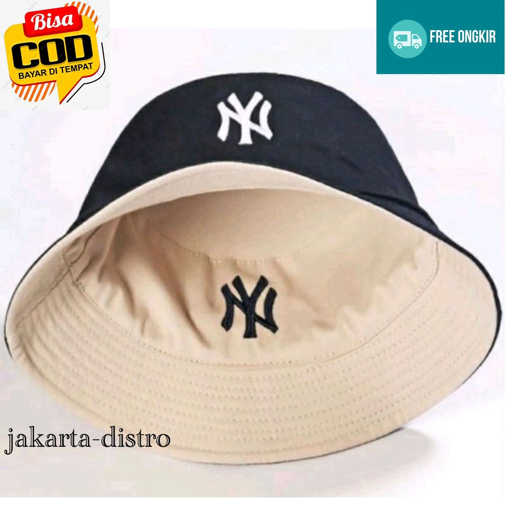 Jual Promo!!!Topi bucket hats wanita logo NY terbaru bisa bolak balik ...