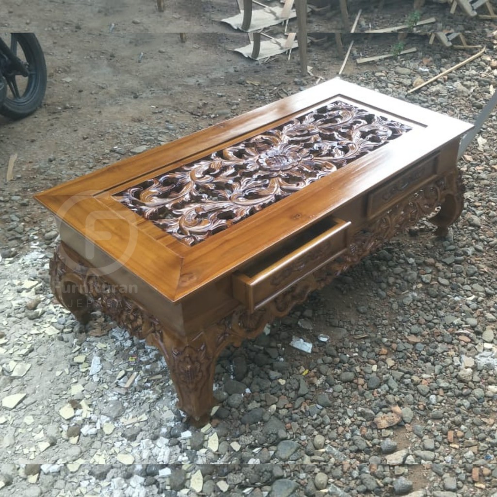 Jual Meja Tamu Jati Grade A Ukir | Meja Ketapang Ukir Laci | Shopee ...