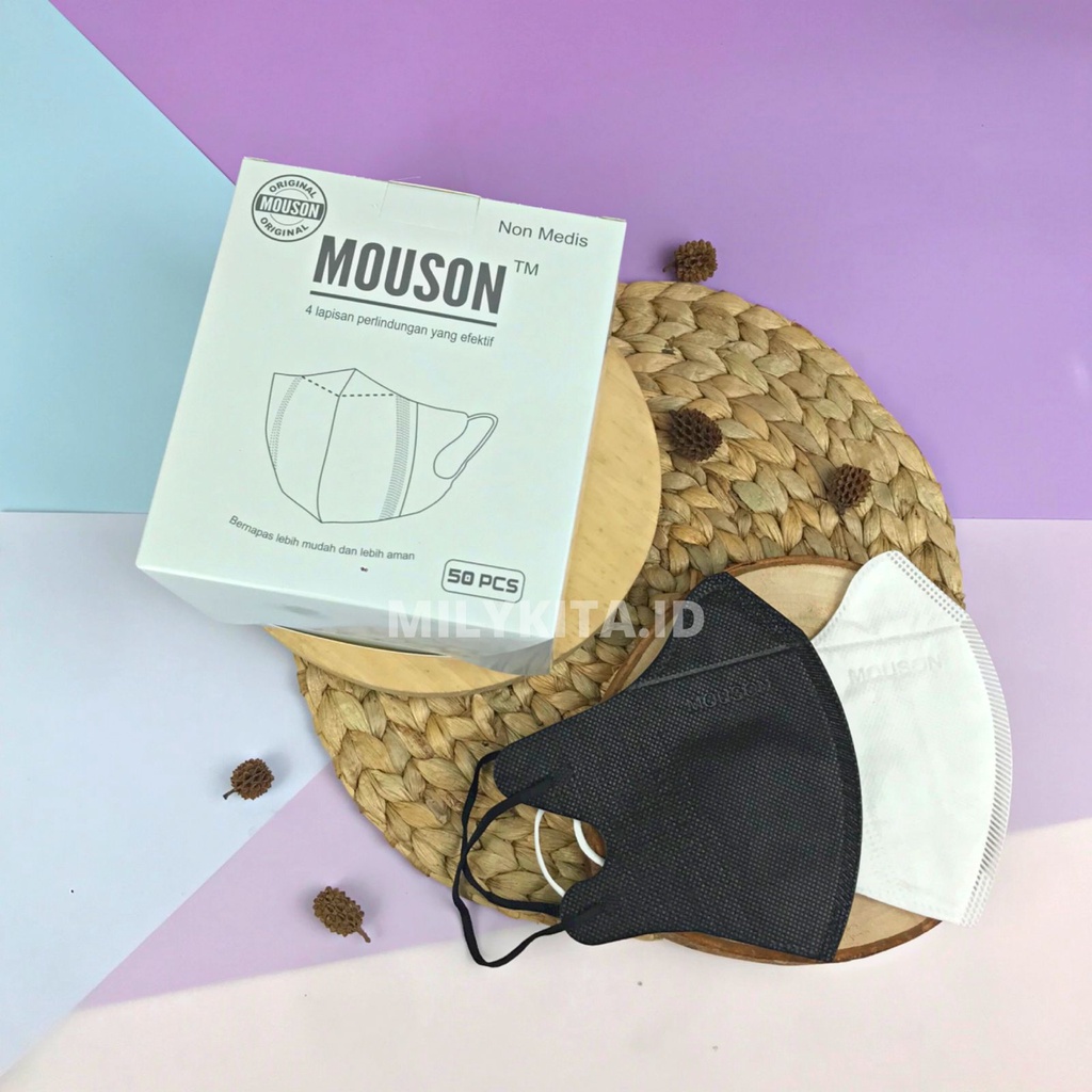 Jual Masker Duckbill Mouson isi 50 Putih Hitam 4 ply Original warna | Shopee Indonesia