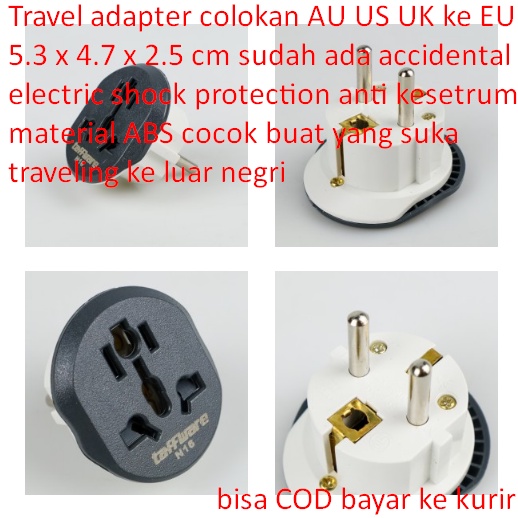 Jual Travel adapter colokan AU US UK ke EU 5.3 x 4.7 x 2.5 cm sudah ada ...