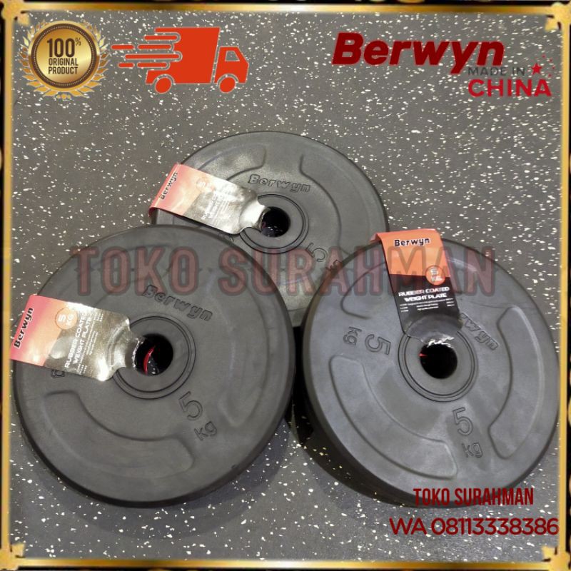 Jual Pelat Piringan Pemberat Barbel Lapis Karet Rubber Berwyn 5 kg ...
