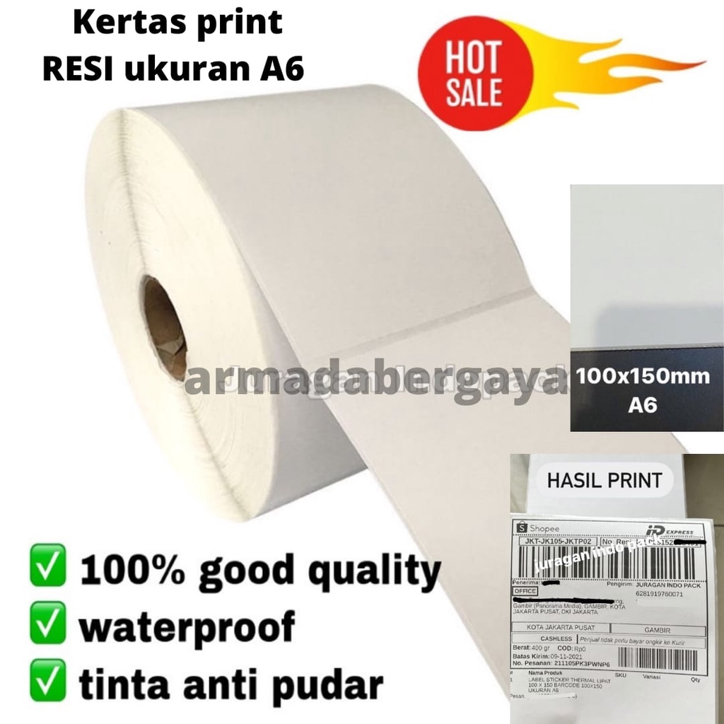 Jual kertas print resi atau kertas thermal ukuran A6 isi 250 resi ...