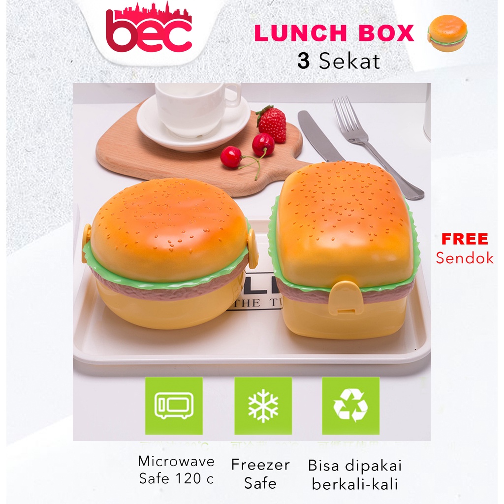 Jual [BEC] Tempat Bekal / Lunch Box Hamburger Kotak Makan Unik ...