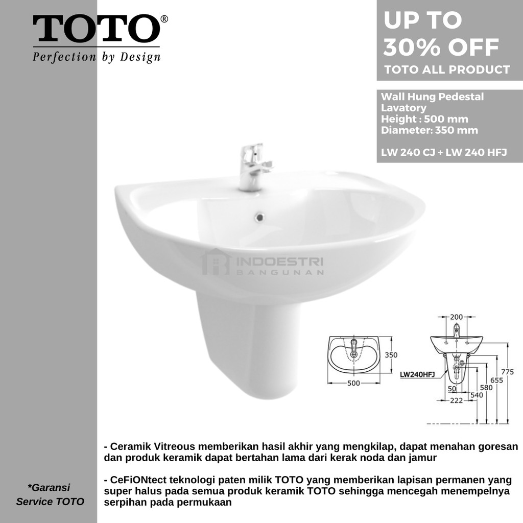 Jual Wastafel Pedestal TOTO LW240CJ + LW240HFJ Wastafel Gantung ...