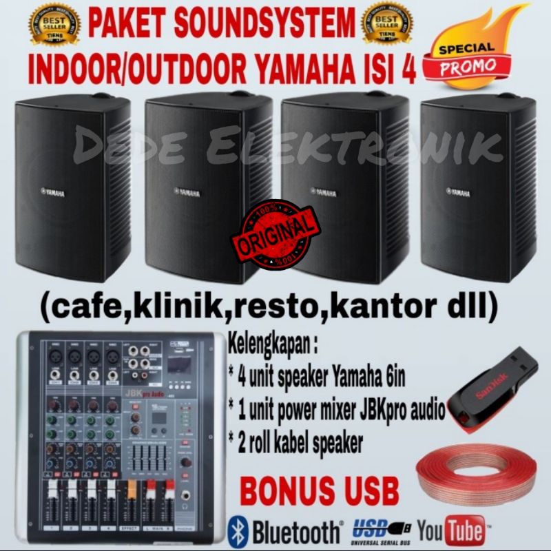 Jual Paket Sound System Outdoor Indoor Cafe Kantor Sekolahan isi 4 Speaker+Power Mixer | Shopee ...