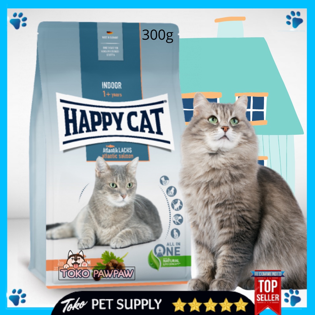 Jual Makanan Kering Kucing Happy Cat Indoor Atlantic Salmon 300g Pakan ...