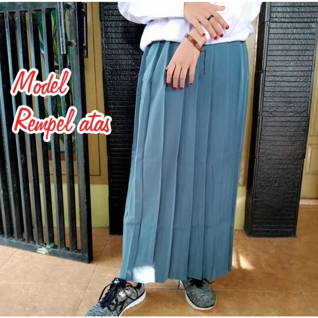 Jual Rok sekolah model full rempel plisket maxi skirt bahan jatuh ...