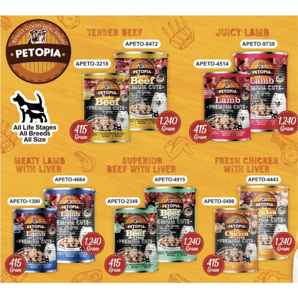 Jual Petopia Premium Cuts 415GR Makanan Anjing Kaleng Gravy Cuts Dog ...
