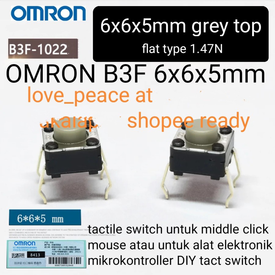 Jual OMRON B3F 1022 6mm tactile switch tact mouse middle klik 5mm flat type | Shopee Indonesia