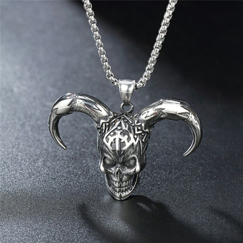 Jual Kalung pria tengkorak punk style men necklace devil horn iblis ...