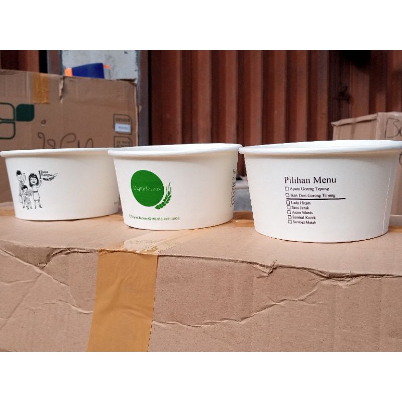 Jual paper bowl 650ml + tutup sablon logo custom@ 1000 pcs | Shopee ...