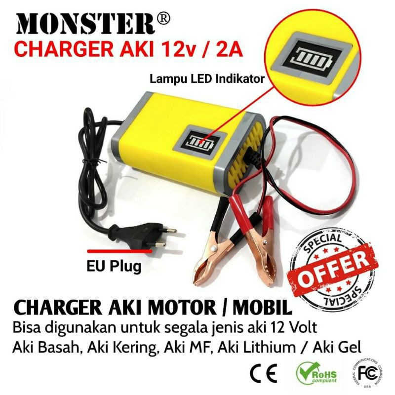Jual Ces Aki Charger Accu Charger Aki Mobil Motor - bisa COD - Portable ...