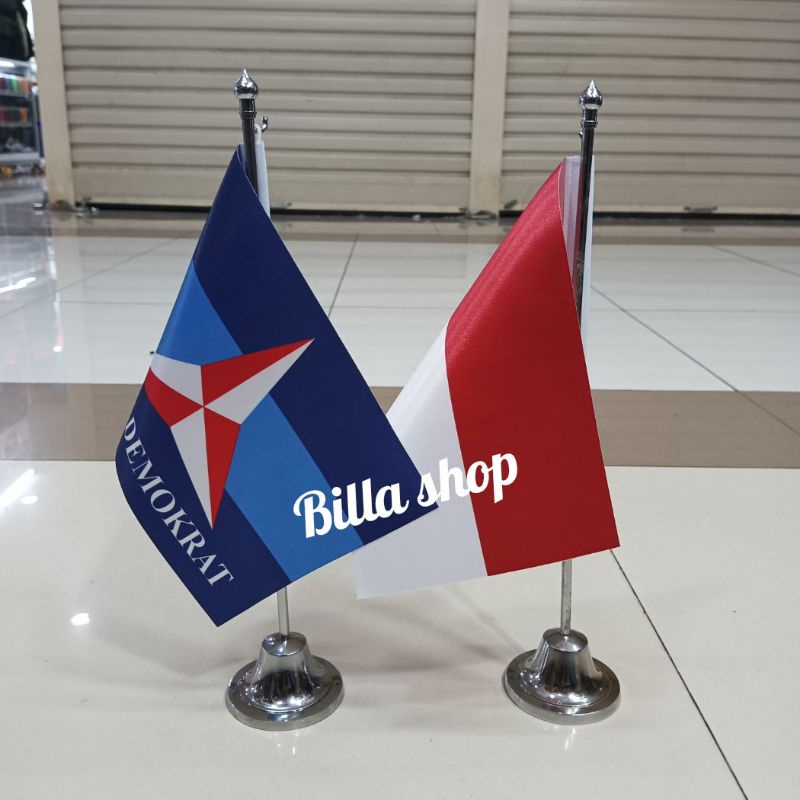 Jual Bendera Meja MERAH PUTIH DAN PARTAI DEMOKRAT+Tiang Stenlis ...