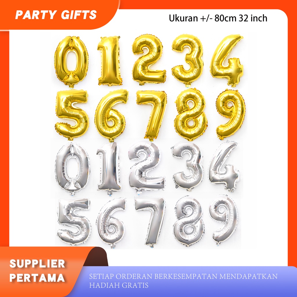 Jual Balon Angka 0-9 Warna Silver Dan Gold 32 Inch 80 Cm | Shopee Indonesia
