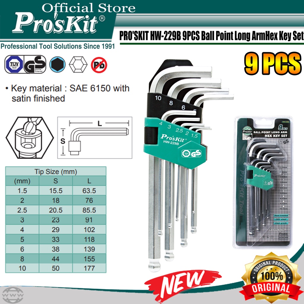 Jual Pro'sKit - Kunci L Set Pro'sKit Hw-229B 9Pcs Ball Point Long Arm ...