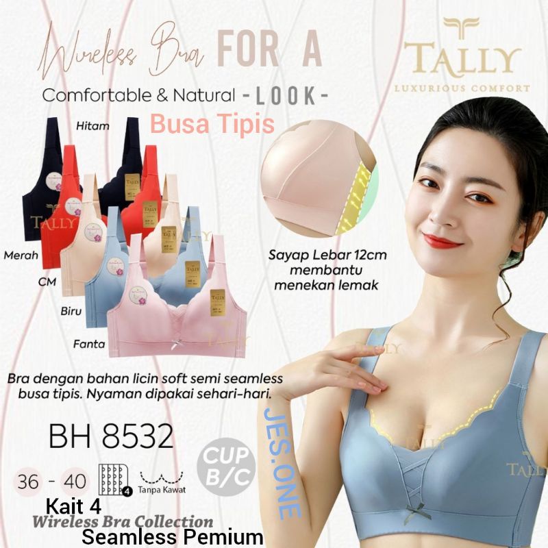 Jual Tally 8532 Bra BH Tanpa Kawat Seamless Busa Tipis Cup B / C Kait 4 | Shopee Indonesia