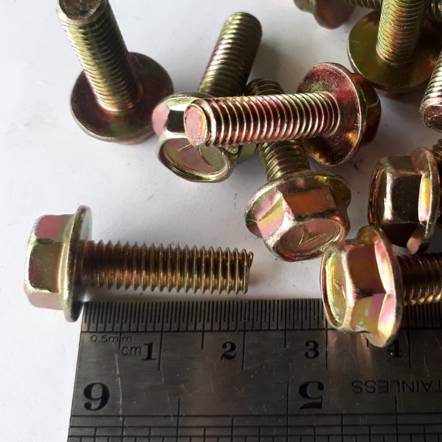 Jual FLANGE BOLT M6 X 20 / BAUT TOPI M6 X 20 KUNING / FLANGE BOLT M6X20 KUNING / BAUT M6 / BAUT ...