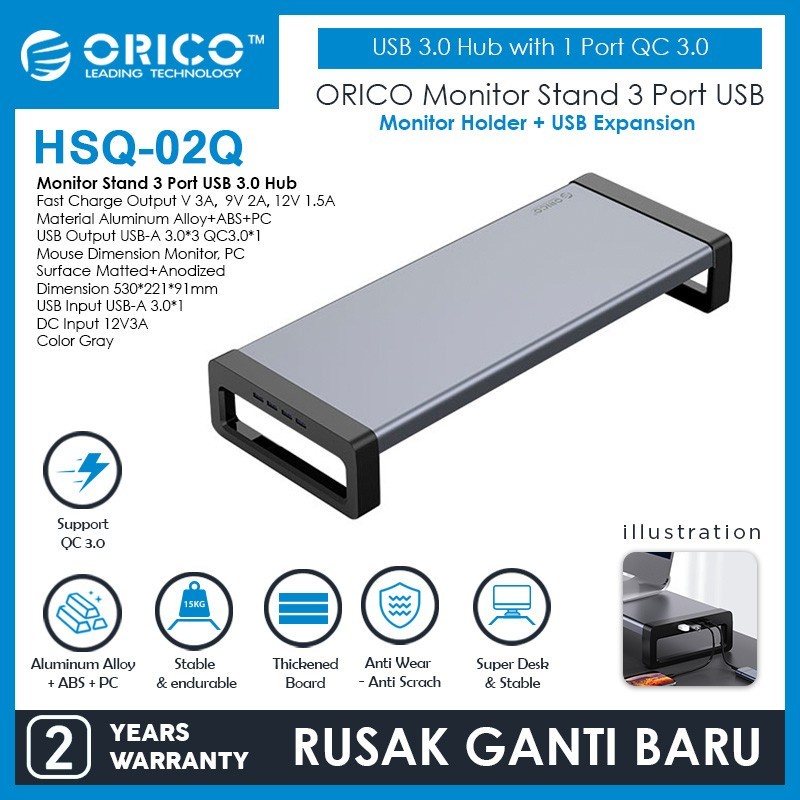 Jual Orico HSQ-02Q Monitor Stand with USB HUB + Charging/ Alas Meja Monitor | Shopee Indonesia