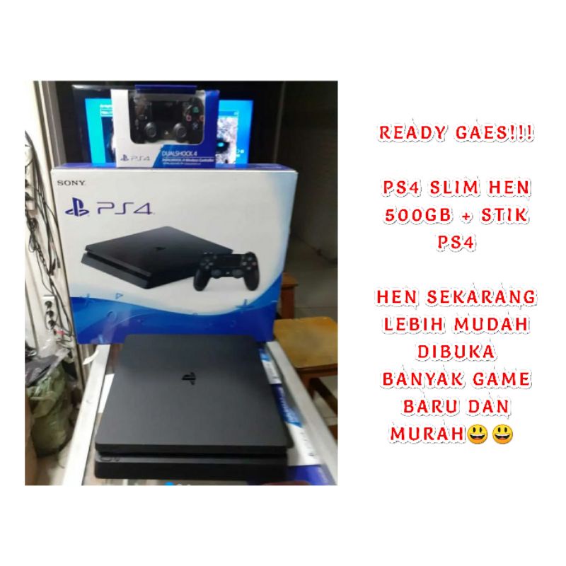 Jual PS4 Slim Hen 500gb + 2 Stik ps4 + kabel Hdmi + kabel power + kabel ...