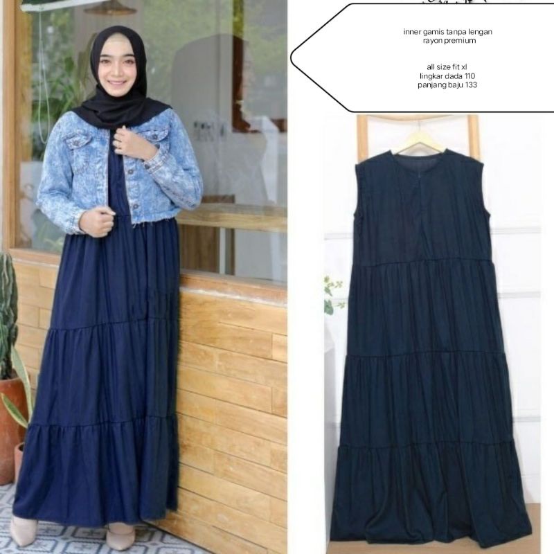 Jual inner gamis maxi dress tanpa lengan jumbo rayon premium gamis ...