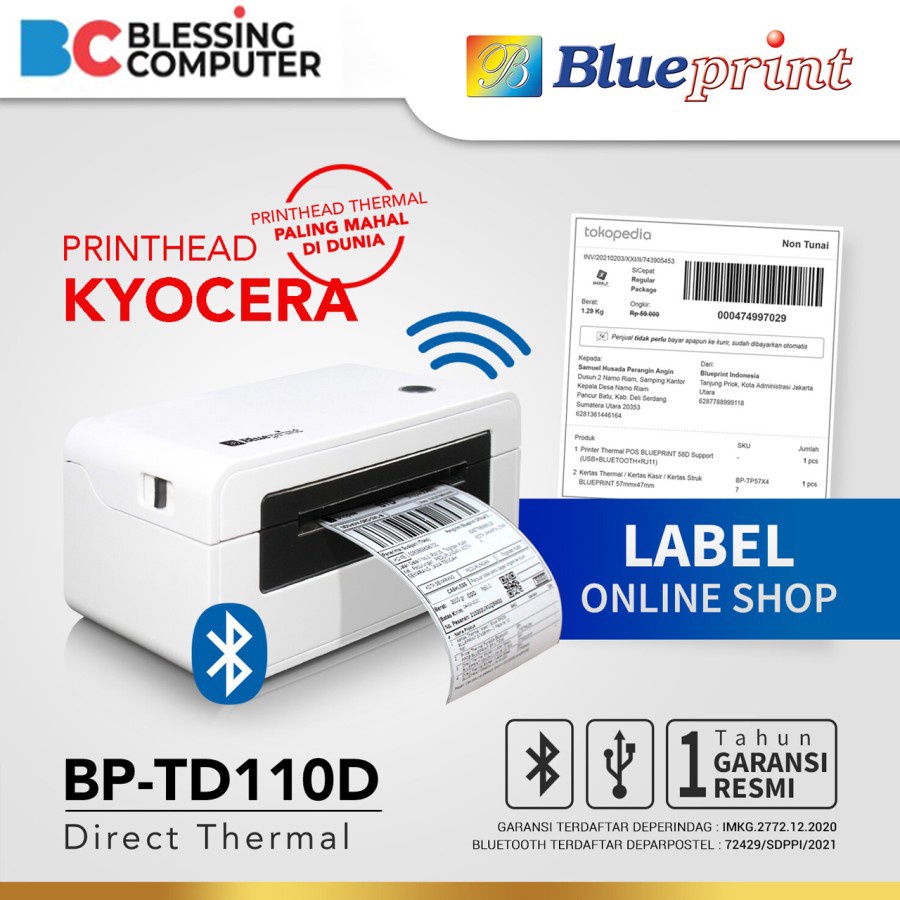 Jual Printer Label BLUEPRINT BP-TD110D Direct Thermal Bluetooth USB ...