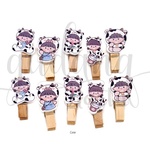 Jual Wooden Clip Cute Cow Girl Penjepit Foto Kertas Motif Sapi Kostum ...