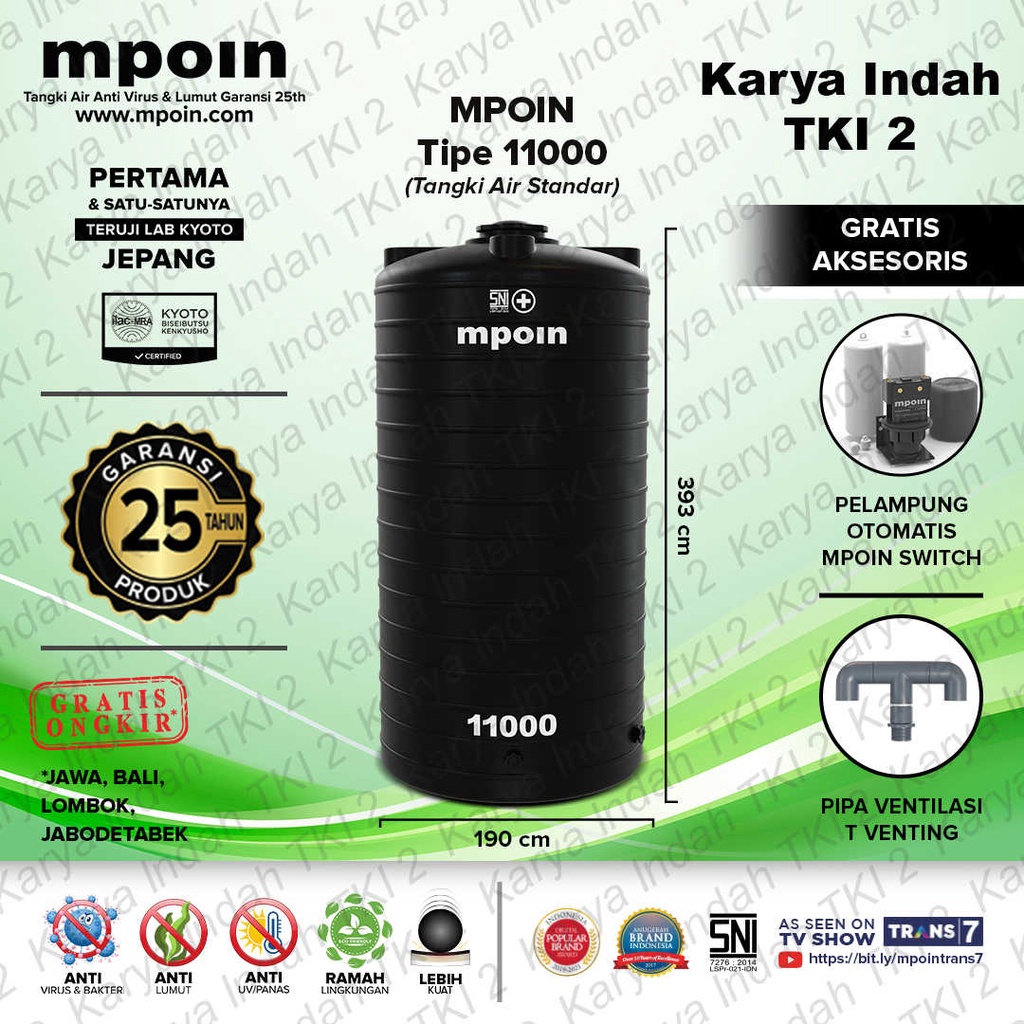 Jual Tangki Air MPOIN G11000 11000L Wave Series Water Tank Toren Tangki ...