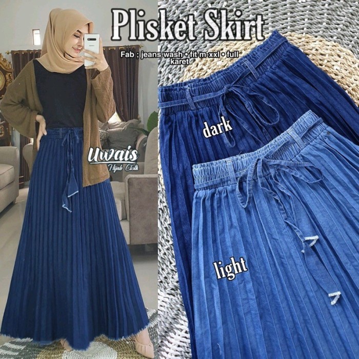 Jual [COD] rok plisket levis panjang - Biru Muda | Shopee Indonesia